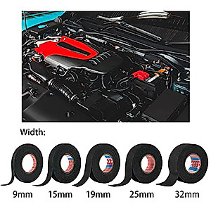 HSTECH 5 Rolls Wire Loom Harness cloth Tape, Speaker Wiring Harness Cloth Tape, Black Adhesive Fabric Tape, for Automobile Electrical Wire harnessing Noise Dampening Heat Proof(Width 0.35In to 1.25In)