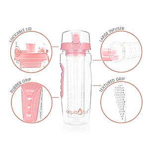 AquaFrut 32 OZ Fruit Infuser Water Bottle BPA-Free Fruit Infusion Sports Bottle - Flip Top Lid w Drinking Spout, Leak Proof, Made of Durable Tritan. Free Recipe eBook! (Rose)