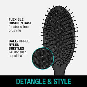ConairMen Hair Brush - Mens hair brush - Mens Hairbrush for Everyday Brushing with Wire Bristles and Cushion Base - Mens Brush for All Hair Types - Black