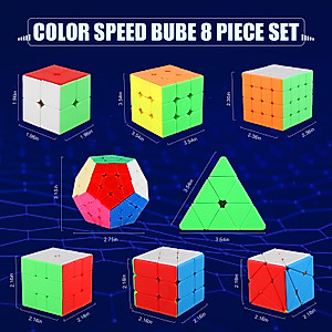 STEAM Life Speed Cube Set 8 Pack Magic Cube | Includes Speed Cubes 3x3, 2x2, 4x4, Pyramid Cube, Megaminx Cube Bundle Collection Cube Toys for Kids & Adults
