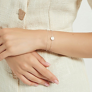 MONOZO Gold Initial Bracelets for Women, Dainty 14K Gold Filled Layered Beaded T Letter Initial Bracelet Personalized Alphabet Disc Monogram Charm Bracelet Jewelry Gifts for Her