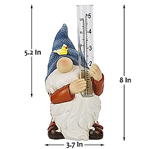 FORUP Resin Gnome Rain Gauges, Resin Gnome Garden Statue with a Plastic Rain Gauge, Hand Painted Gnome Sculpture Water Gauge for Rain