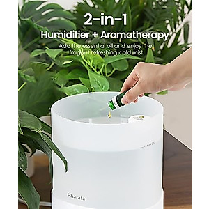Pharata® Humidifiers for Bedroom Home, 2.5L Top Fill Cool Mist Humidifier for Baby with Essential Oil Diffuser, Ultrasonic Air Humidificador for Large Room Indoor Plants, Lasts Up to 28H, (White)