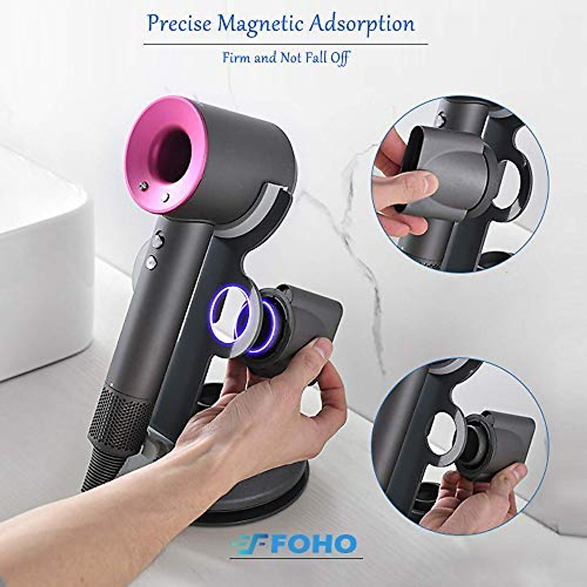 Hair Dryer Holder for Dyson Supersonic, Magnetic Stand Holder with Power Plug Cable Organizer, Aluminum Alloy Bracket, Bathroom Organizer for Dyson Supersonic Hair Dryer, Diffuser and Nozzles