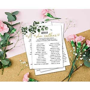 Bridal Shower Games - Greenery Engagement Party Game Cards For Wedding, Bachelorette Party - Bridal Shower Decorations - Would She Rather - 30 Cards(003)