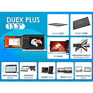 New Mobile Pixels Duex Plus Portable Monitor, 13.3" Full HD 1080P IPS Dual Laptop Monitor, USB C/USB A Plug and Play Portable Display,Windows,Mac,Android,Switch Compatible