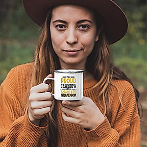 Fathers Day Gift for Proud Grandpa of Witty Smart Grandson 12oz Enamel Silver Mug