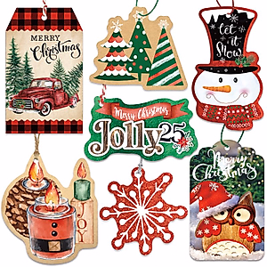 Christmas Name Tags 60 Count with Untied String for Gifts(15 Assorted Glitter, Foil, Printed Designs for Xmas Holiday Present Wrapping)