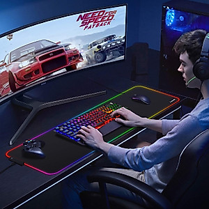 LeadsaiL RGB Gaming Mouse Pad, 15 Light Modes LED Soft Extra Extended Large Mousepad, Non-Slip Rubber Base Computer Keyboard Mouse Mat with Durable Stitched Edges- 31.5 X 12 Inch (RGB Black)