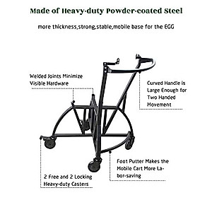 KAMaster Newly Grill Nest Rolling Cart with Handler + Foot Putter for Large Big Green Egg Stand with Heavy Duty Locking Caster Wheels Powder Coated Steel Rolling Nest Big Green Egg Smoker Accessories