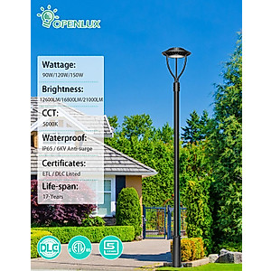 OPENLUX LED Post Top Light ETL DLC Listed 150W 120W 90W Adjustable Outdoor Pole Lights with Photocell IP65 Waterproof Post LED Fixture 5000K for Garden Yard Street Lighting