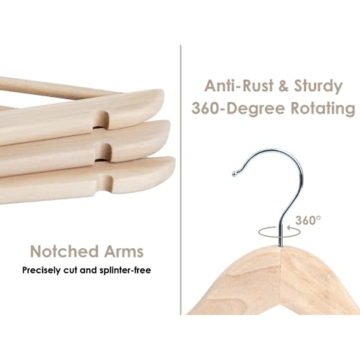 StorageWorks Coat Hanger, Schima Superba Clothes Hanger, Natural Wood Hangers for Shirts, Jackets, Pants, Coats, Suits, Sweaters, 10 Pack