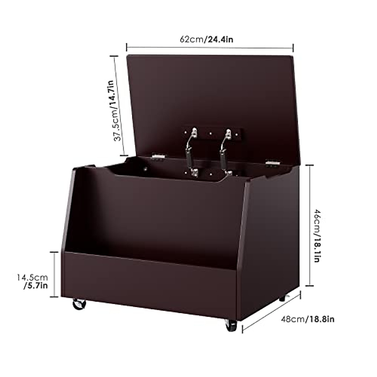 HOUSUIT Wooden Toy Chest, White Kids Toy Box on Wheels for Girls Boys, Toy Storage Organizer Bench with Safety Hinges Lid for Nursery, Toddler Room, Playroom, Bedroom (Dark Brown)