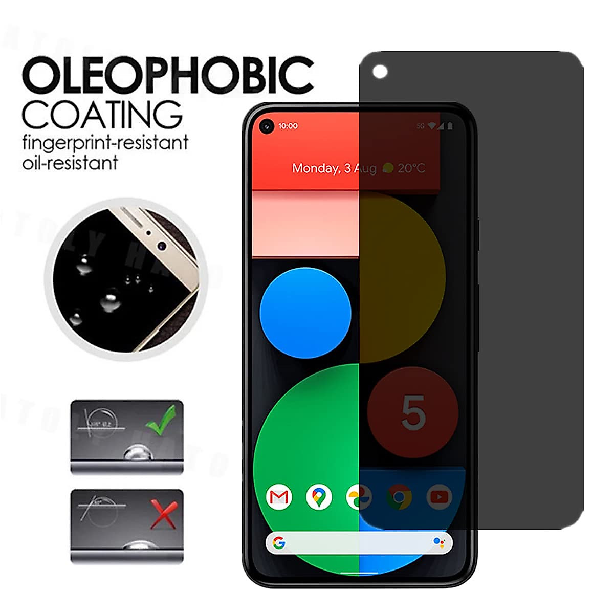 AISELAN for Google Pixel 5 Privacy Tempered Glass, [2 Pcs] Anti-Spy Anti-Scratch Anti-Peeping Privacy Screen Protector Proteceive Film for Google Pixel 5