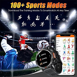 Military Smart Watch for Men Tactical Rugged Smart Watch with Bluetooth Call Flashlight 1.45" Big Screen Fitness Tracker Heart Rate Sleep Monitor Watch Waterproof Sports Smartwatch for iPhone Android