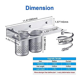 Hair Dryer Holder Wall Mount, Toothbrush Hairdryer Holder Organizer Storage Handing Rack, Upgrade Special Aluminum, Bathroom Hanging Rack Organizer with 2 Cups