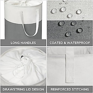 Goodpick 60L Laundry Basket with Lid, Collapsible Laundry Hamper for College Dorm, Foldable Dirty Clothes Basket, Storage Laundry Bin with Handles, 1 Pack, 60L, White & Grey