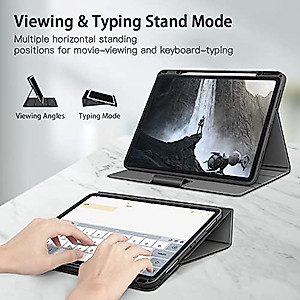 KingBlanc iPad Pro 12.9 inch Case 6th Generation 2022 5th/4th/3rd Gen (2021/2020/2018) with Pencil Holder, Vegan Leather Smart Stand Cover, Auto Sleep/Wake, Support Apple Pencil2 Charging, Black