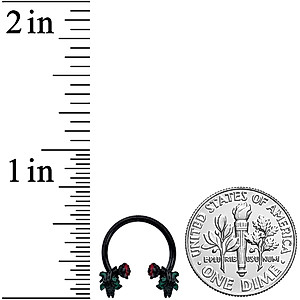 Body Candy 16G Black Steel Horseshoe Circular Barbell Skeleton Flower Curved Barbell Earring Cartilage Septum 3/8"