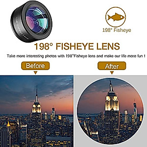 Phone Camera Lens 3-in-1 Kit :120° Supe Wide Angle +198° fisheye Lens+ 20x Macro Lens for iPhone Samsung Android & Most Smartphone，HD Phone Lens Kit