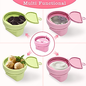 Silicone Ice Cream Cup with Lids for Stanley Cup Accessories 40 oz, Ice Cream Containers for Homemade Ice Cream with Spoons, Reusable Freezer Storage Tubs for Ice Cream, Sorbet (2 PCS, Pink & Green)