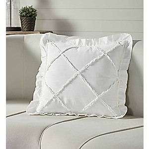 Kathryn Throw Pillow Cover, 20" x 20", Soft White Linen-Look Textured Fabric w/ Diamond Shape Micro Ruffles, Vintage Farmhouse, Country Cottage Décor