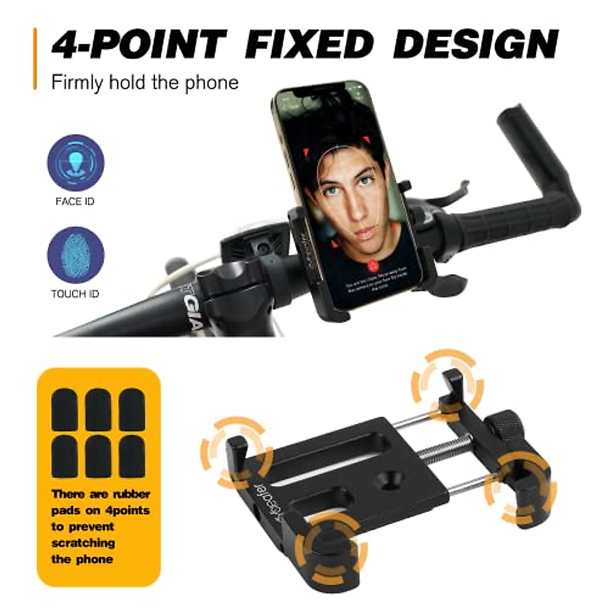 Cycleafer Bike Phone Holder & Motorcycle Phone Mount for Hands-Free Navigation with iPhone 14 Plus/Pro Max, 13 Pro Max, S9, S10 & Other 4.7"-6.8" Smartphones, Scooter Phone Clip