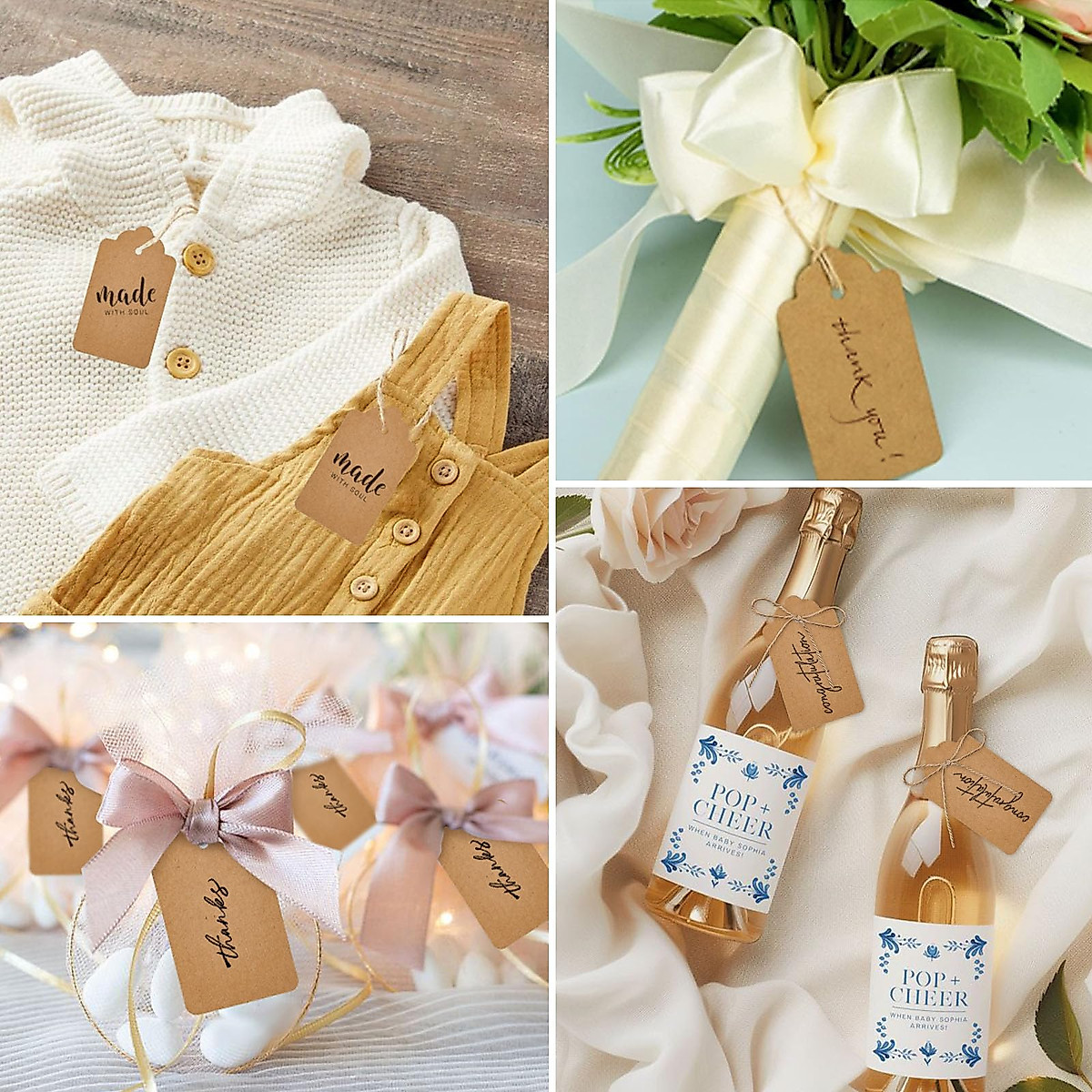 100pcs Kraft Paper Gift Tags with String, Blank Gift Bags Tags Price Tags(Brown)