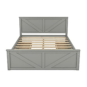 Harper & Bright Designs Queen Storage Bed, Queen Size Platform Bed with 4 Drawers and Support Legs, Solid Wood Queen Bed Frame with Headboard for Kids Teens Adults (Gray)
