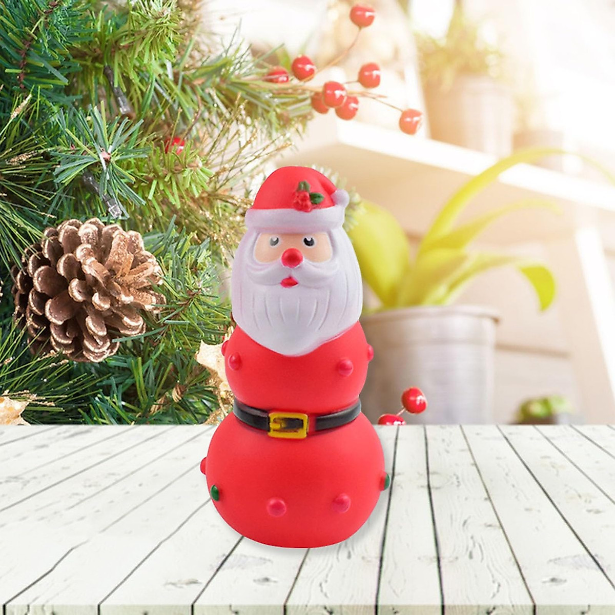 jyibinee Elastic Tough Pet Toy for Teeth Cleaning Interactive Christmas Bite-Resistant Teeth-Cleaning Rubber Dogs with Built-in Sound Xmas Santa Claus