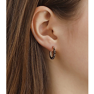 M.DUN - Hoop Earrings For Women 925 Stering Silver Post 18K Gold Plated CZ Micro Pave Dainty Round Chunky Silver Gold Multicolors Cubic Zirconia (hoop_black_S)