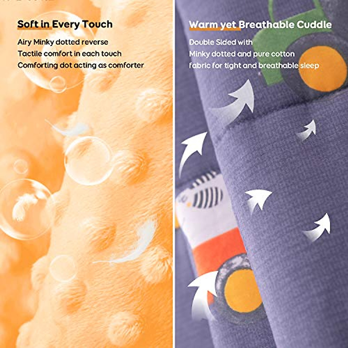 Uttermara Weighted Blanket 3 lbs, Ultra Cozy Minky Fleece and Cotton Sided with Cartoon Patterns, Reversible Heavy Blanket Great for Calming and Sleeping, 36x48 inches, Blue Car World