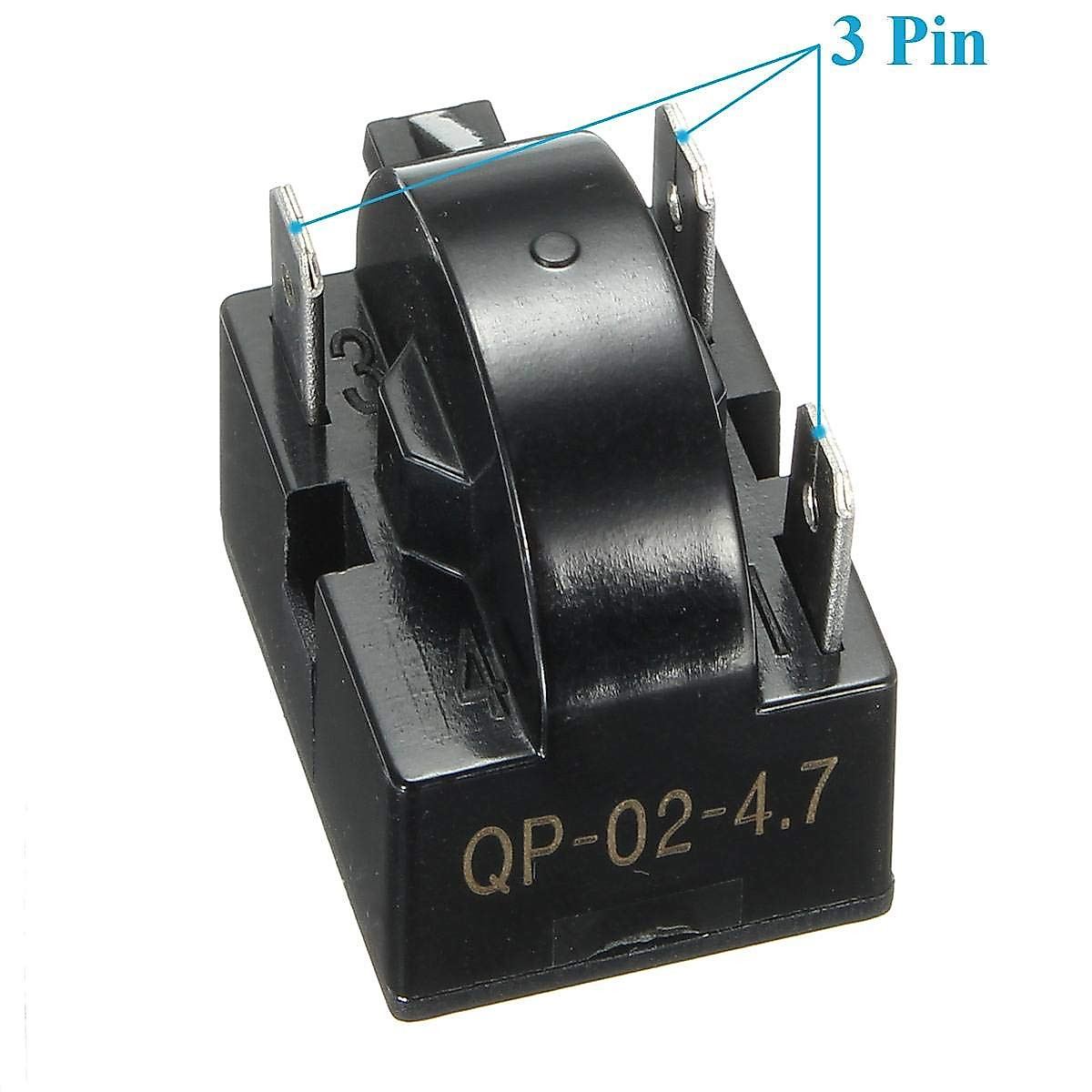 MEETOOT 1pcs QP-02-4.7 PTC Refrigerator Start Relay 3 Pin Coolers Compressor Starter 4.7 ohm with 1pcs Refrigerator Overload Protector 1/2HP