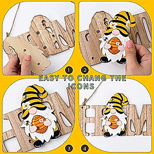 LittleFox 3D Gnome Interchangeable Seasonal Welcome Sign (Upgrade Designed) DIY with 8pcs Detachable Magnet Holiday Icons, Great for Rustic Farmhouse Decor or Housewarming Gift.