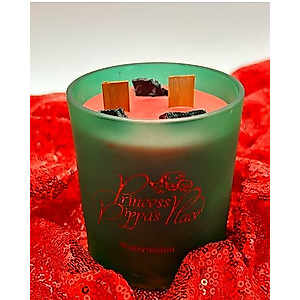 13% Scented Candle Gifts for Women & Men, Non-Toxic Cute Scented Candles with 3 Healing Crystals and 2 Wooden Wicks in Glass Jar, Soy Wax Candle, Aromatherapy Relaxation Candle (Watermelon), Pack-1