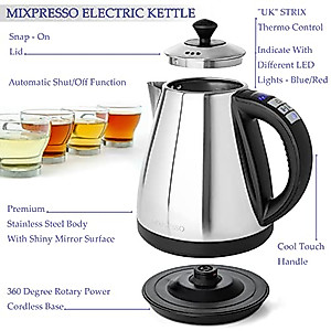 Mixpresso Electric Kettle Temperature Control, Hot Water Kettle Electric, Cordless 1 Liter Capacity, Keep Warm & LED Indicator, Auto-Shutoff, Boil-Dry Protection, Stainless Steel Electric Kettle