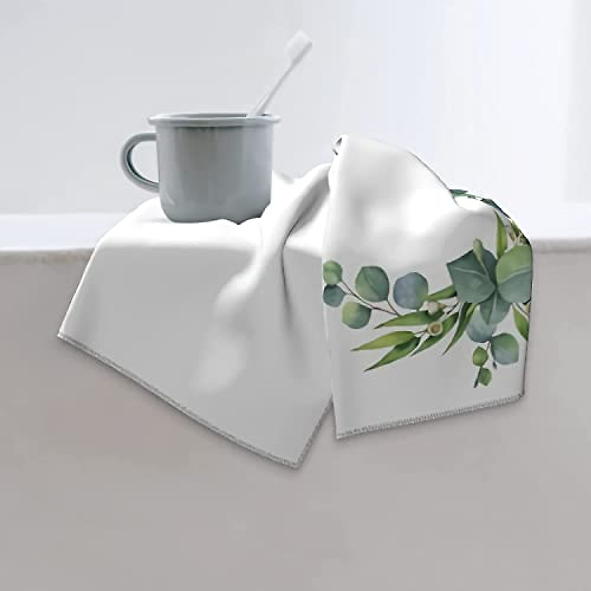 Watercolor Hand Painted Wreath Hand Towel - Green Eucalyptus Leaves Print Bath Bathroom Towel Highly Absorbent Soft Hand Towels