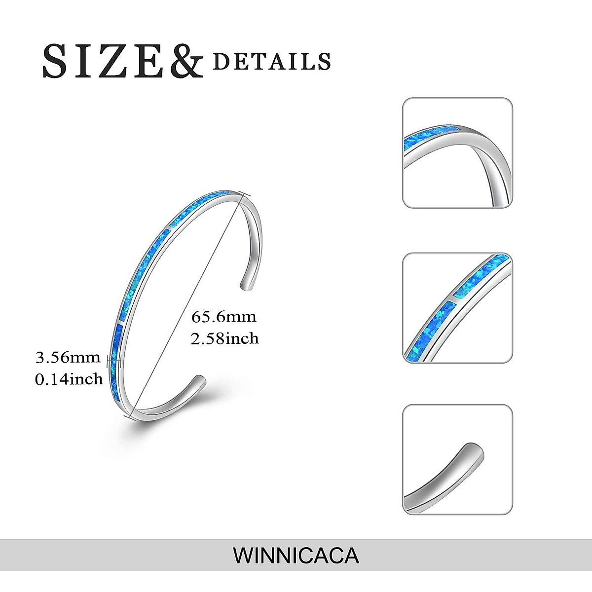WINNICACA Opal Bracelet Sterling Sliver Blue Fire Opal Bracelets Cuff Bangle Bracelet Jewelry Gifts for Women Her Mom Girlfriend Daughter Wife Anniversary Birthday Gifts Ideas