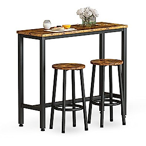 AWQM 3 Piece Bar Table Set, Industrial Pub Height Table with 2 Bar Stools,Dining Room Table Set, 47.2" Table and Classic Round Chairs Set, Ideal for Kitchen,Living Room