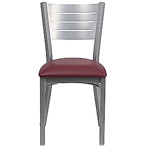 Flash Furniture 2 Pk. HERCULES Series Silver Slat Back Metal Restaurant Chair - Burgundy Vinyl Seat