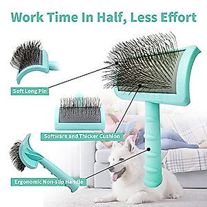 Large Firm Slicker Brush & Pet Comb Value Kit,Extra Long Pin Slicker Brush for Dogs Goldendoodles,Large Dog Pet Grooming Wire Brush and Deshedding,Removes Long and loose Hair & Undercoat ,25mm(1")(Green)