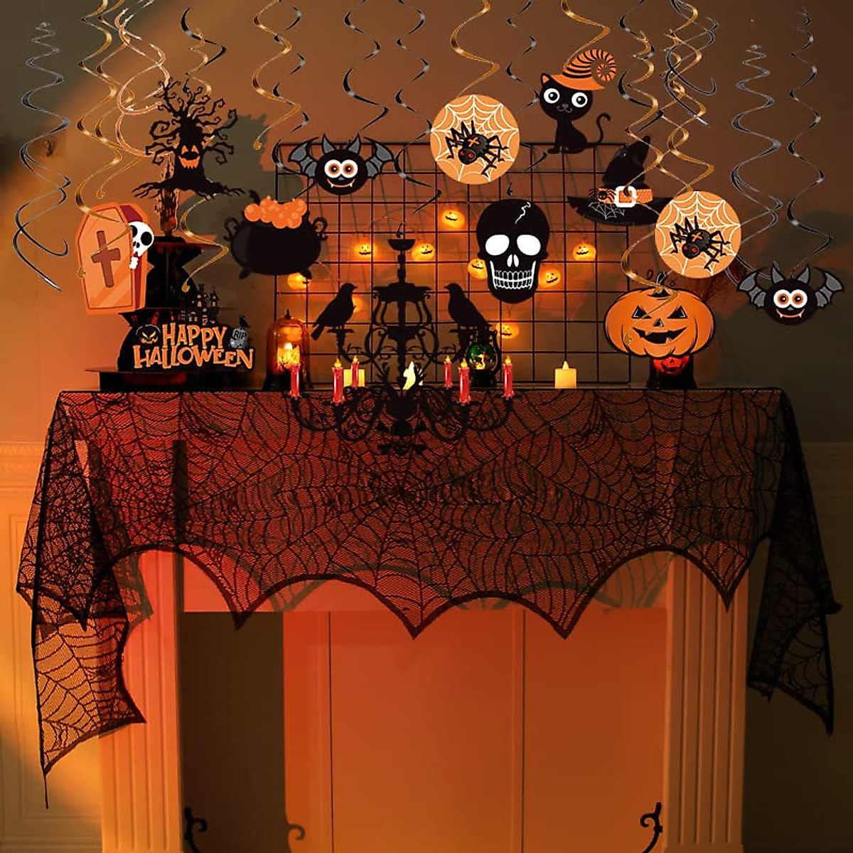 Halloween Indoor Decorations - 30pcs Halloween Ceiling Swirls Decorations - Hanging Witch Bats Spider Chandelier for Office Classroom Halloween Party Decorations Supplies