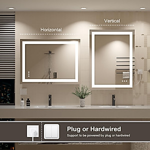 Modlicht 36" x24” LED Bathroom Mirror, Dimmable LED Mirror for Bathroom, Adjustable Warm/Natural/Cold Light, Memory Function, IP54, Lighted Bathroom Mirror with Smart Touch Button, Home Decor