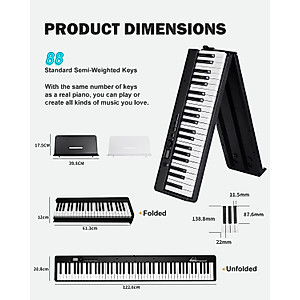 Cossain 88 Key Digital Piano with Lighted Keys, Folding Piano Keyboard [Full Size/Semi-Weighted] Portable Piano w/Piano Bag, [Bluetooth & MIDI] Electric Piano Keyboard for Beginners, Teens, Adult