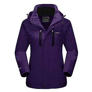 3 in 1 Winter Coats for Women - Rain Jacket, Ski Jacket, Tactical Waterproof Jacket in Dark Purple