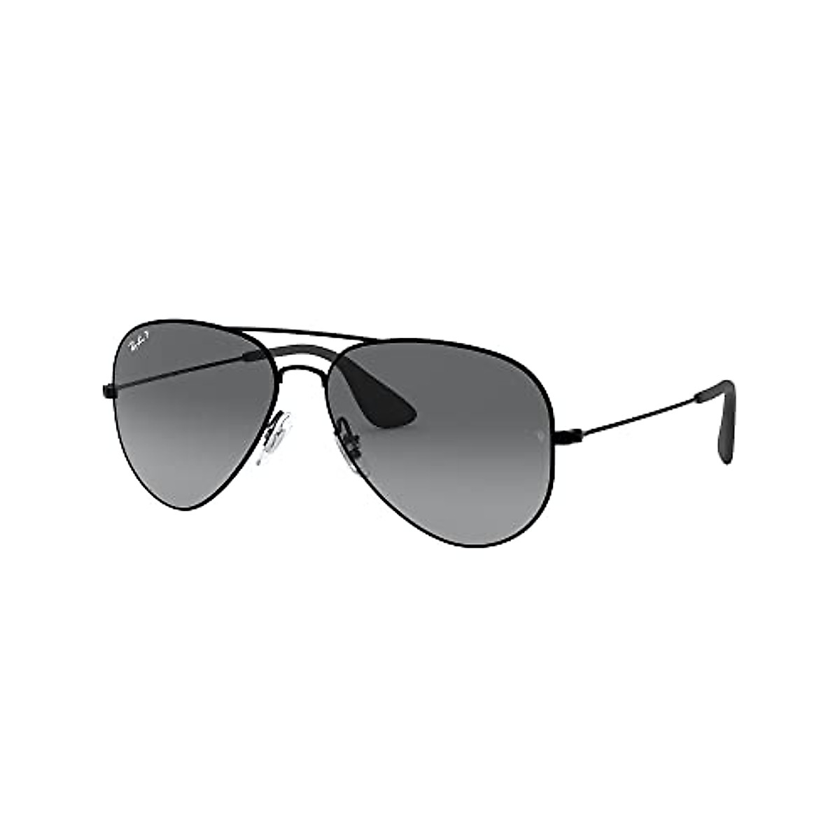 Ray-Ban RB3558 Aviator Sunglasses, Black/Polarized Light Grey Gradient Grey, 58 mm