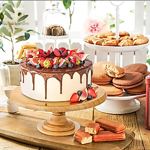 Yesland Wood Cake Turntable 13 Inch Cake Stand Rotating, Rustic Tabletop Round Cupcake Pedestal Stand Farmhouse Bamboo Cakes Holder Tray for Wedding, Birthday, Parties, Restaurants