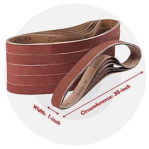 WORKPRO 36 Pack 1 x 30 Inch Sanding Belts, Sandpaper Kit, Aluminum Oxide Abrasive Belts, 6 PCS Each of 60/80/120/180/240/400 Grit, Belt Sander Tools for Woodworking, Metal Polishing, Knife Sharpening