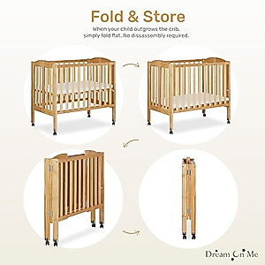 Dream On Me 2 in 1 Portable Folding Stationary Side Crib in Natural, Greenguard Gold Certified , 40x26x38 Inch (Pack of 1)