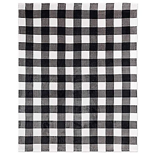 Safdie & Co. Flannel Printed Ribbed 48x60 White Plaid Ultra Soft Throw, Black - 65903.Z.06